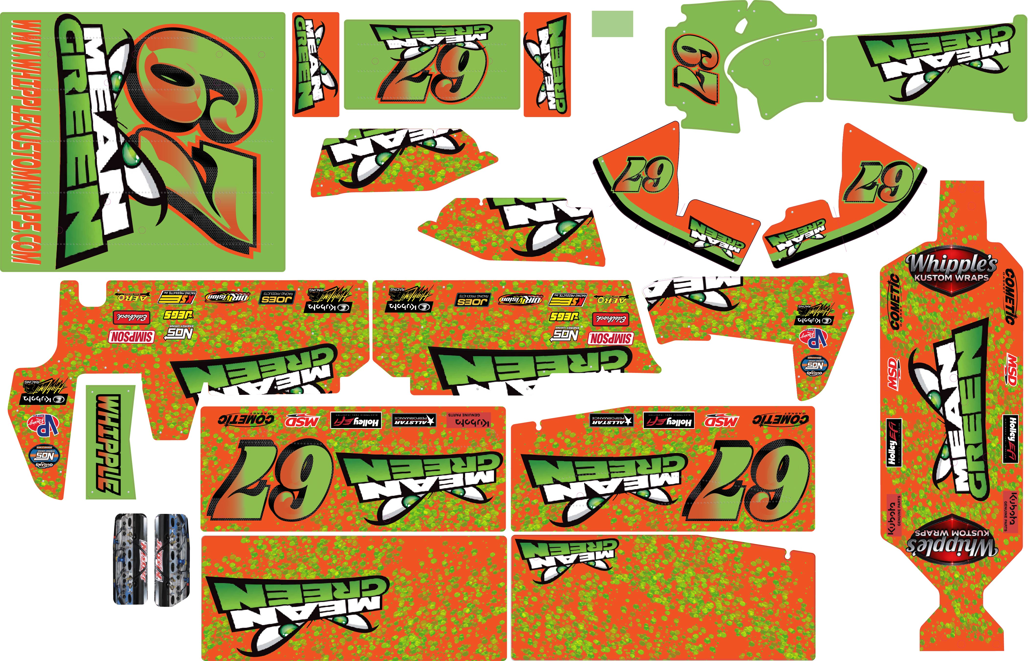Mean Green Themed Losi 22 Sprint Car Wrap with Gloss Laminate and chas ...